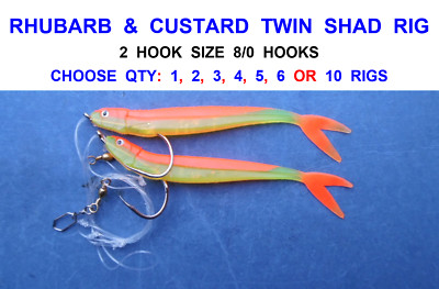 RHUBARB & CUSTARD TWIN SHAD RIG 2 HOOK # 8/0 COD POLLOCK LING SEA ...