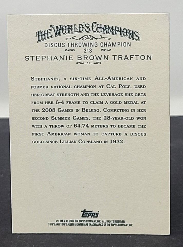 STEPHANIE BROWN TRAFTON Signed 2009 Topps Allen & Ginter Card #213 ...
