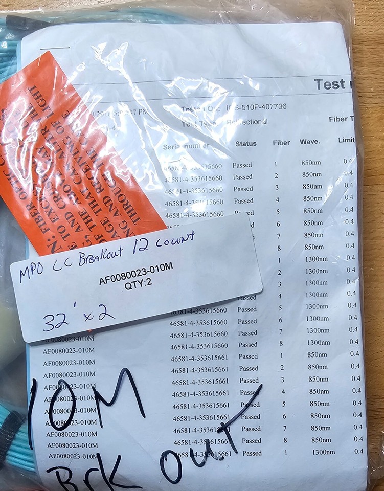 7m-10m OM3 MTP 12 to LC 8 Fiber Breakout Cable (50/125) Corning ...