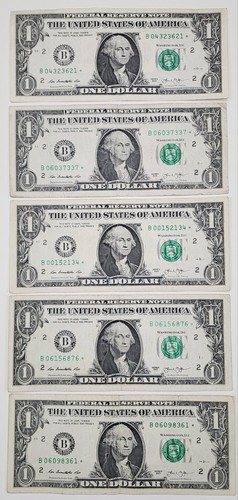 Lot of (5) 2013 Duplicate Series (New York) "B" Seal $1 One Dollar Star ...