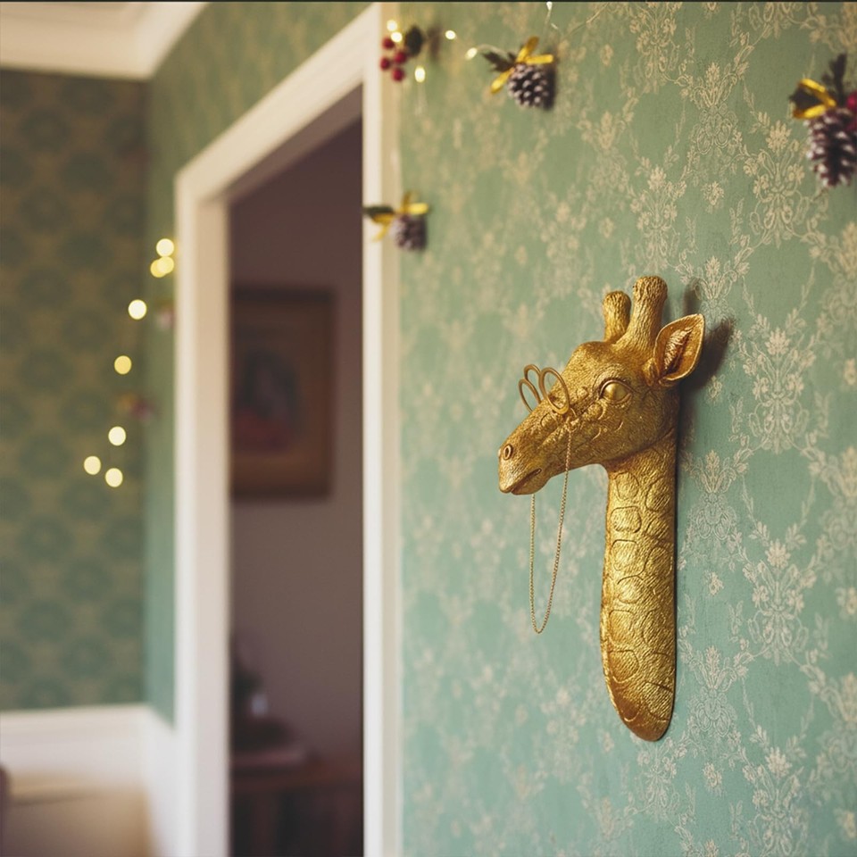 Decorative Gold Giraffe Head Wall Mount with Glasses, Resin Material ...