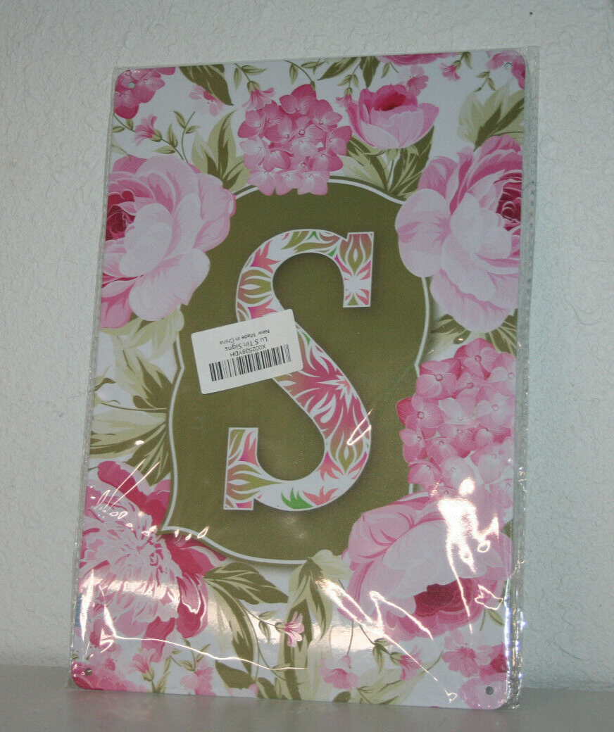 Spring Flowers Monogram metal tin sign single letter S initial wall ...