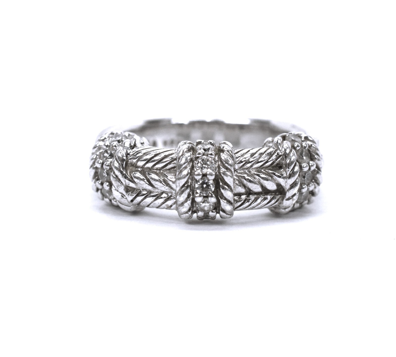 Judith Ripka Sterling Silver Triple Station Ring Size… - Gem