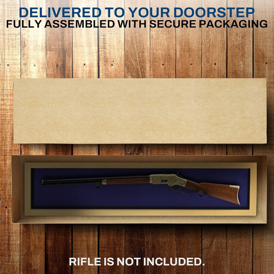 Gun Display Case 45" Rifle Golden Oak Blue Wood Shotgun Lock Shadow Box ...