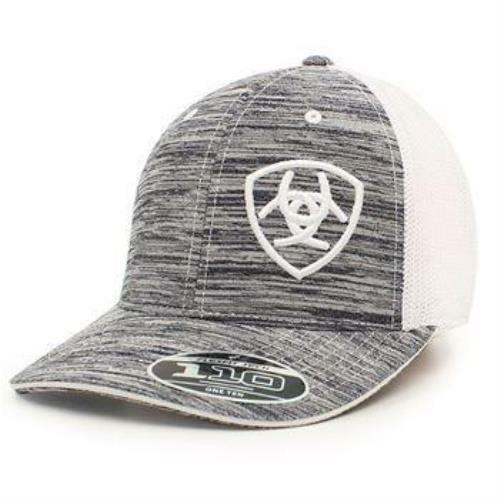Ariat Mens 6 Panel Holographic Flexfit Cap Shield Heather Offset White ...