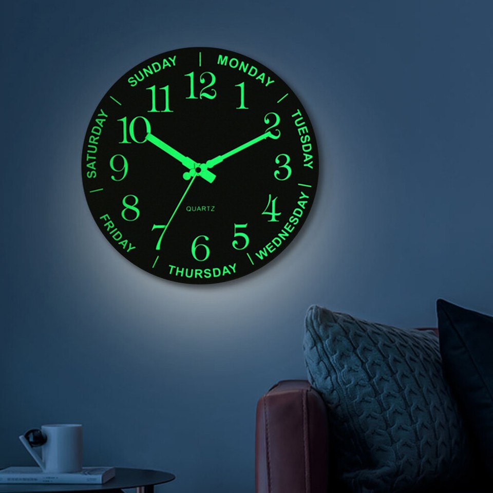 12" Large Luminous Wall Clocks Glow In The Dark Silent Digital Clock ...