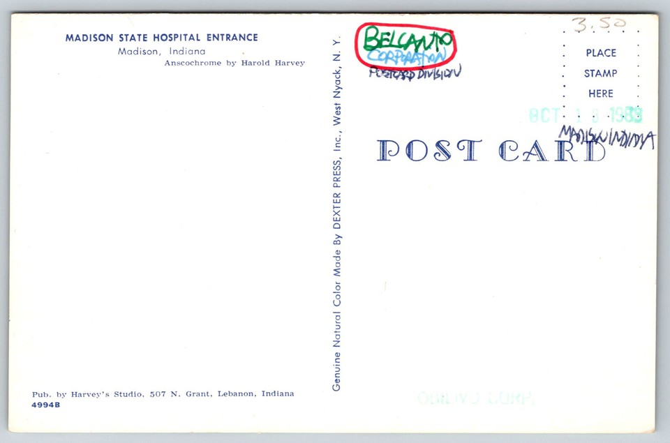 Postcard Madison State Hospital Entrance Madison, IN G14 | eBay