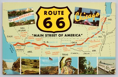 Route 66 Main Street of America Postcard States Cities Map 8 Pictures ...