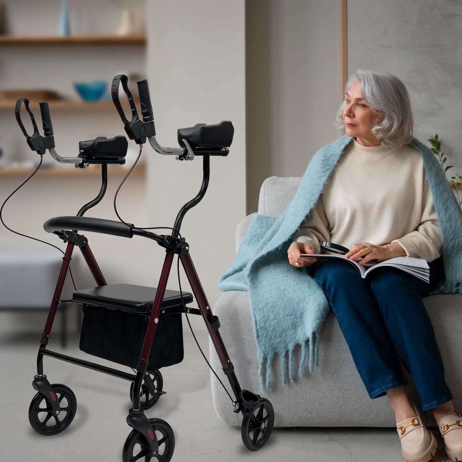 Upright Tall Rolling Walker Mobility Aid Rollator Tall Gutter Arm ...