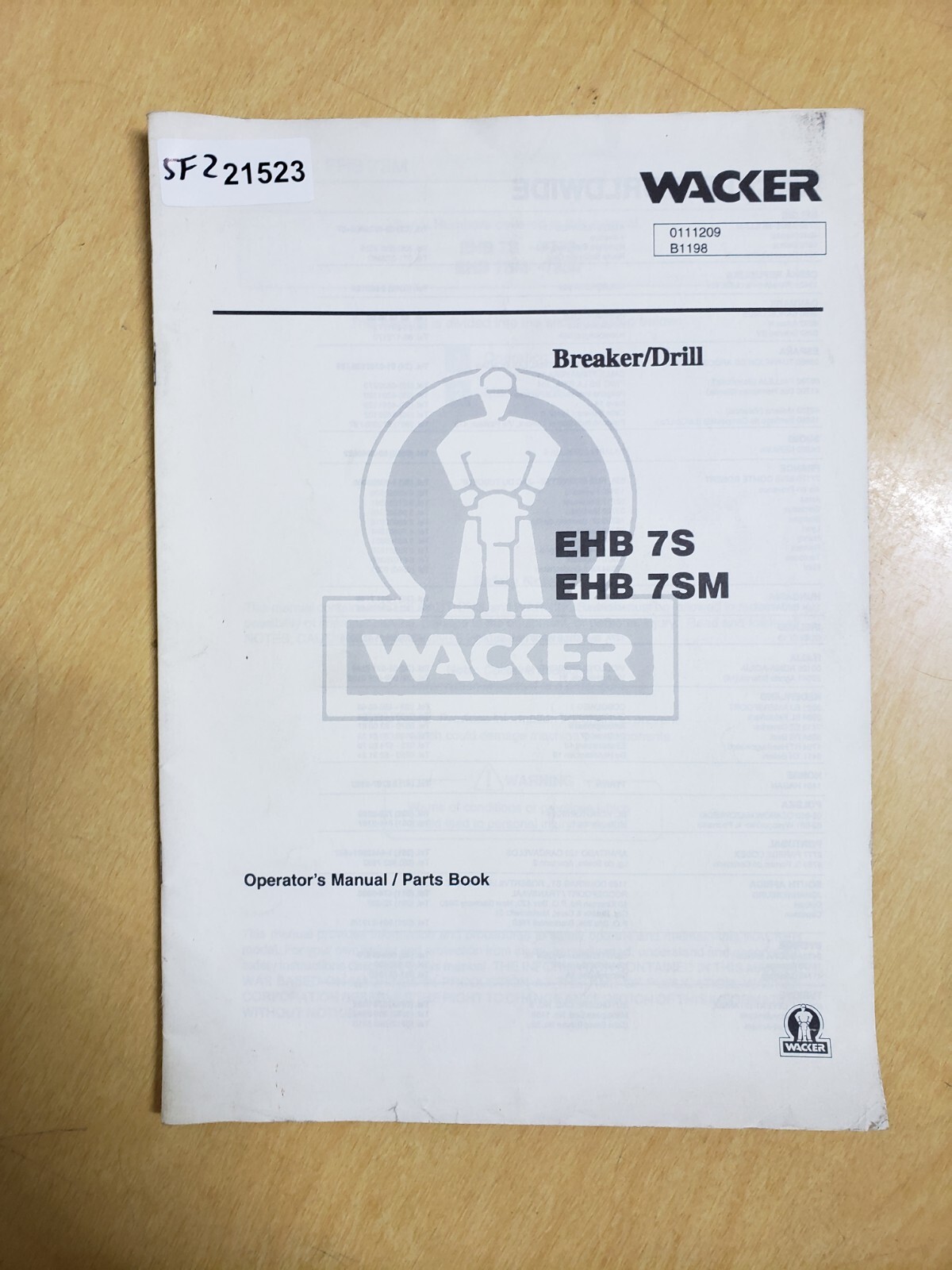 ONE Wacker EHB 7S EHB7SM Breaker/Drill Operators Manual Parts Book | eBay