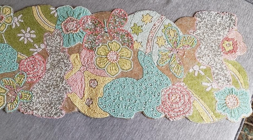 Easter Bunny Egg BEADED TABLE RUNNER Rachel Zoe Spring Flowers ...