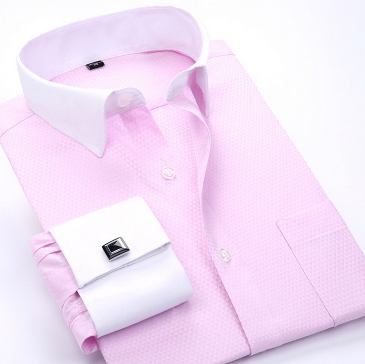 Mens Dress Shirts Dress Slim Fit French Cuff Formal With Cufflinks ...