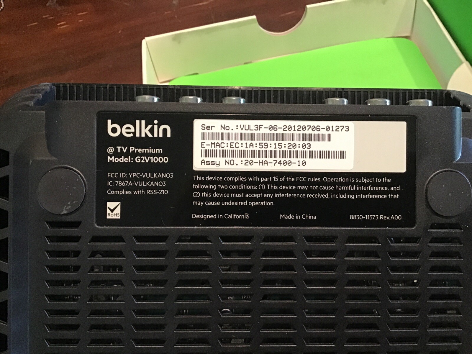 Belkin @TV Plus Set-Top Box Mobile Television Anywhere G1V1000 ...