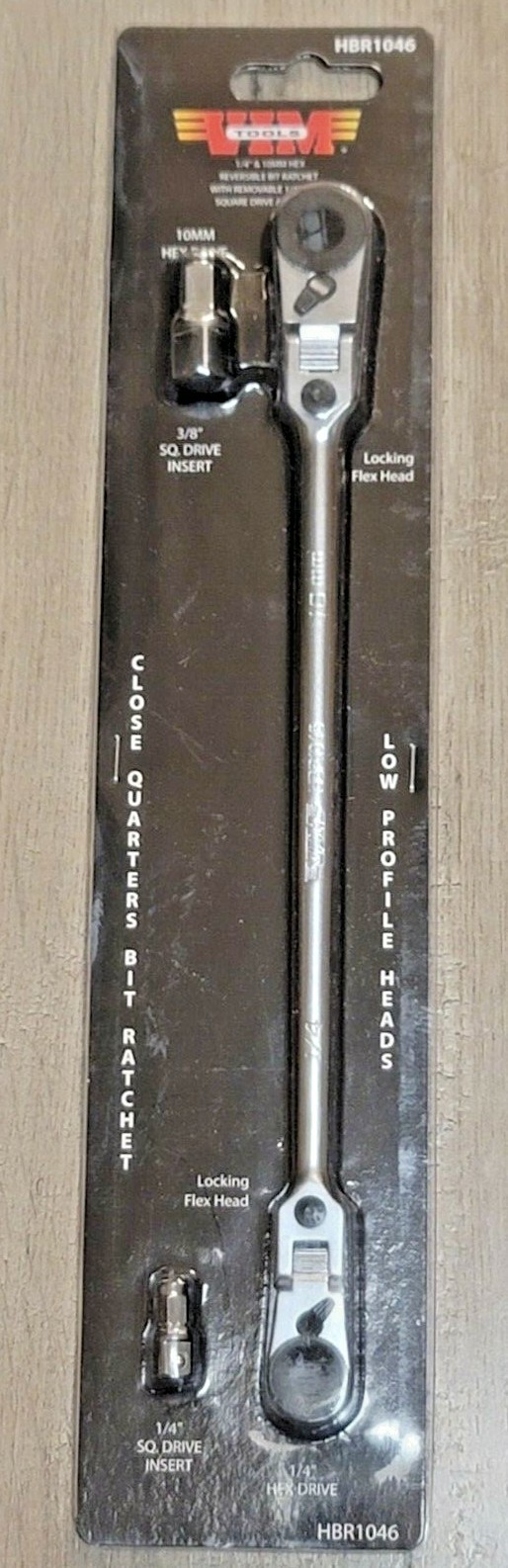 Vim 1/4 & 10mm Hex Flex Head Ratchet w/Removeable 1/4 & 3/8 dr Adapters #HBR1046 | eBay