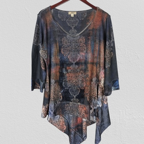 One World Velvet Velour Printed Asymmetric Tunic Top Size XL | eBay