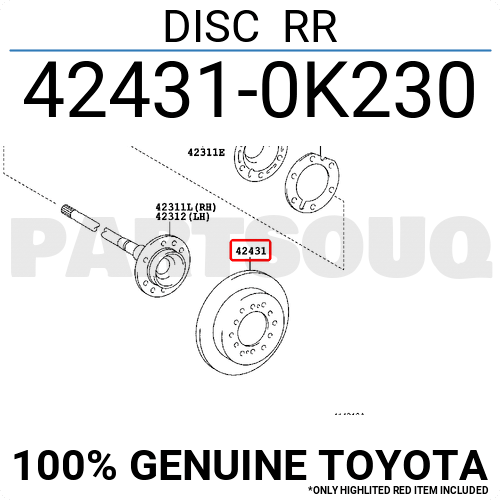 Toyota Genuine OEM 42431-0k230 Disc Rear 424310K230 for sale online | eBay