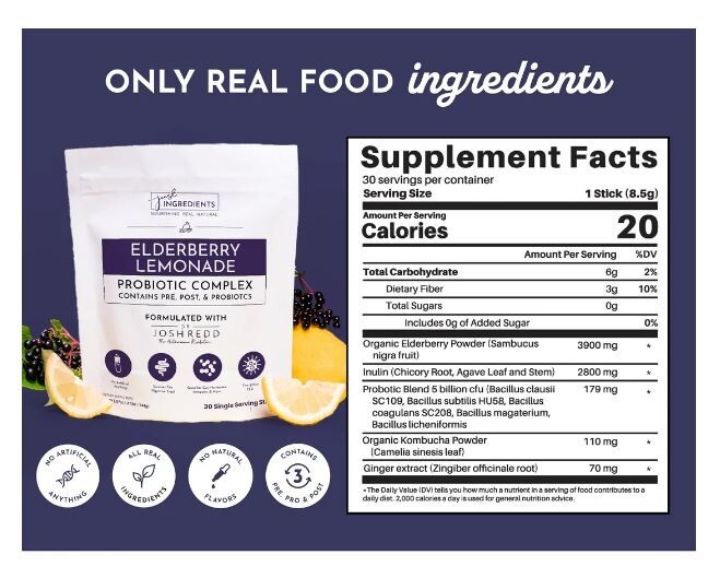 Just Ingredients Probiotic Complex Powdered Drink-Elderberry Lemonade ...