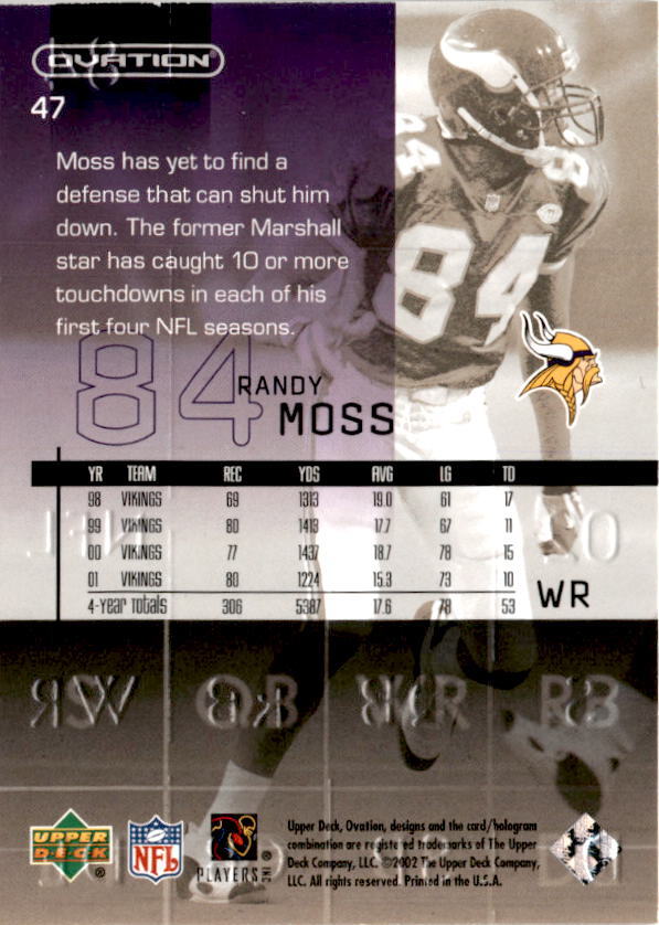 2002 Upper Deck Ovation #47 Randy Moss Vikings | eBay