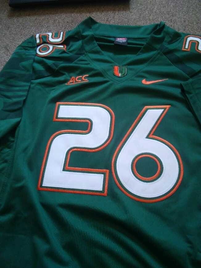 SEAN TAYLOR MIAMI HURRICANES COLLEGE #26 THROWBACK Sewn Jersey GREEN ...