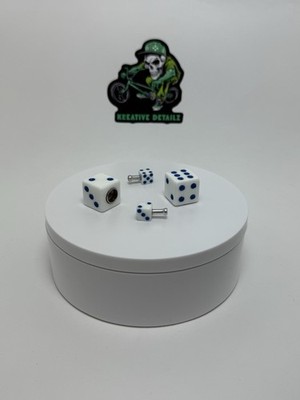 White W/ Blue Dice Valve stem Caps & Brake Cable End Caps Set ...