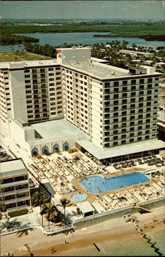 Marco Polo Hyatt House Miami Beach Florida aerial view vintage postcard ...