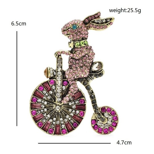 Riding Bike Rabbit Brooch Fashion Rhinestone Party Animal Pin Women ...