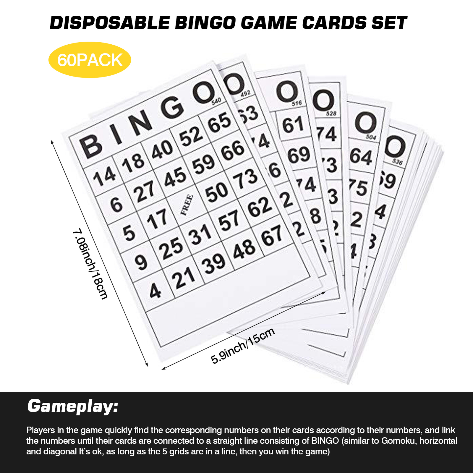 NEW Bingo Cards Bulk 60-PCS Classic Bingo Game Set Card Game ...