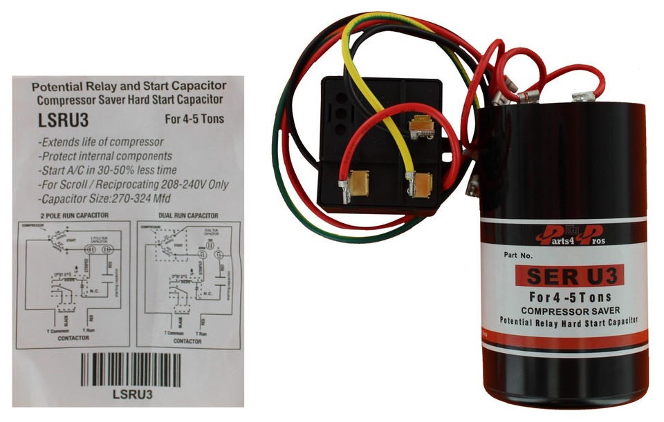 CSRU3 Compressor Saver Hard Start Kit for 4-5 Ton Systems SER-U3 LSRU3 ...