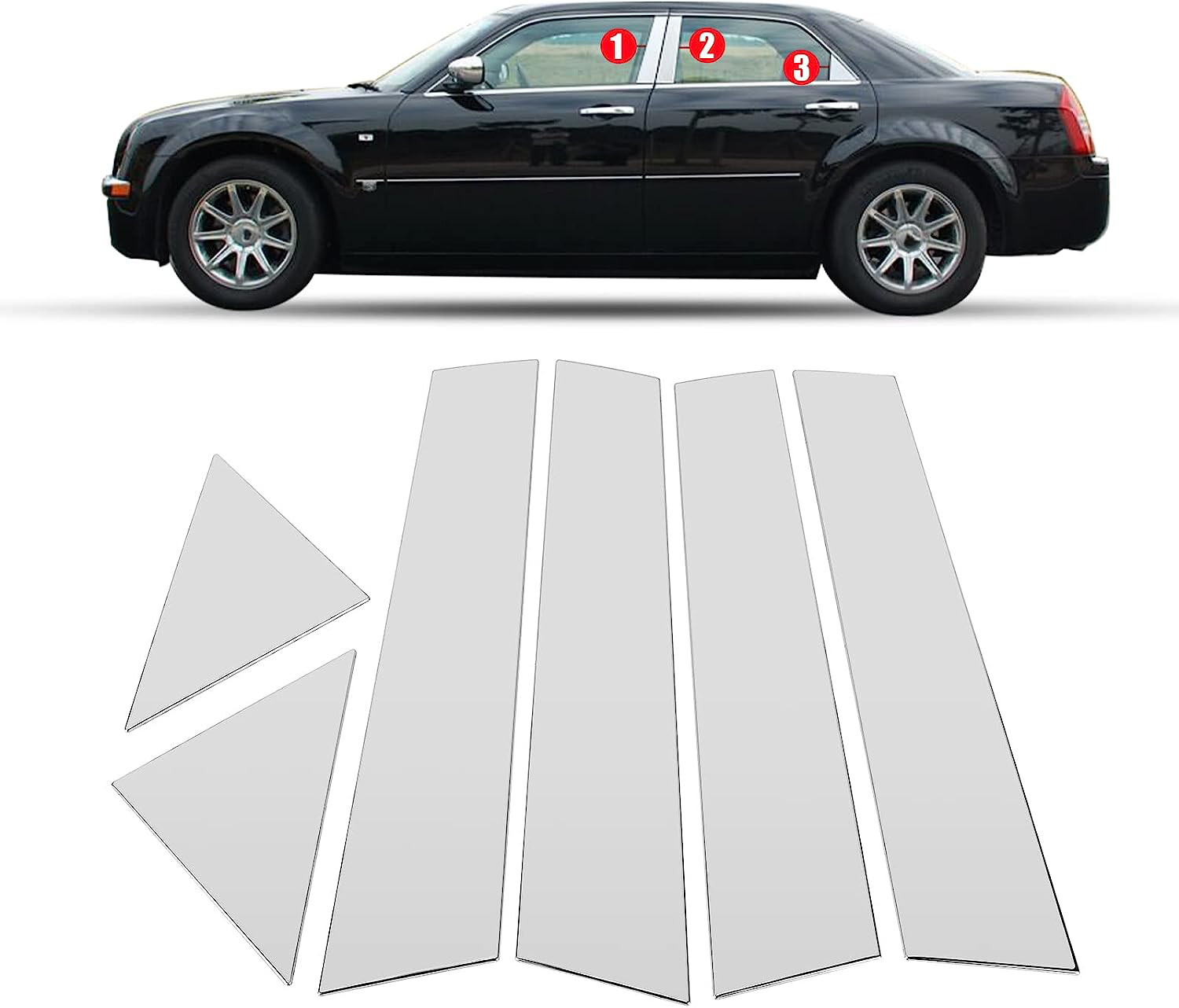 Fit Chrysler 300/300C 2005-2010 Car Pillar Posts Decor Door Trim Chrome ...