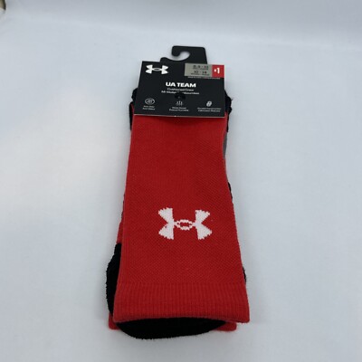 Under Armour, UA Team, Crew Sock, Arch Support,Red-Black, Mens Size 8.5 ...