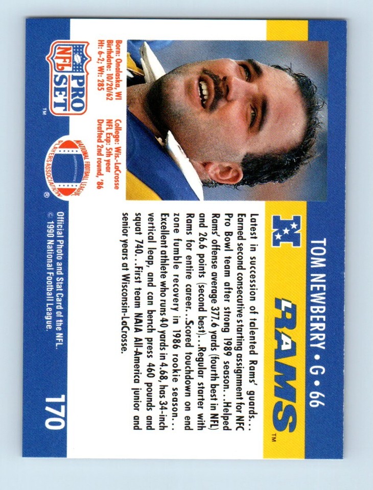 1990 Pro Set Tom Newberry Los Angeles Rams #170 | eBay