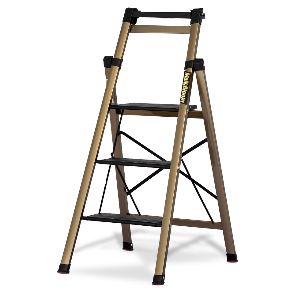 [FOLDABLE TOOL TRAY] 3.7ft/3-Step A-Frame Aluminum Pedal Ladder w/Non ...