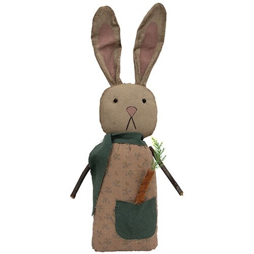 New Primitive Farmhouse TWIG ARM BUNNY DOLL HOLDING Carrot Stump Rabbit ...