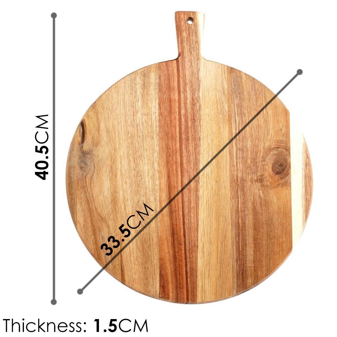 Round Wooden Chopping Board with Handle Home Kitchen Large Pizza ...