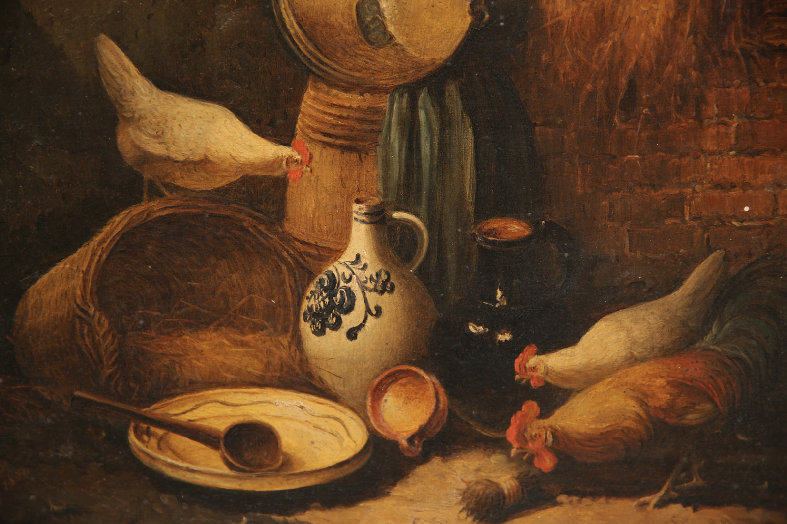 Late 19th Century Signed Farm Still-Life Oil Painting, 1880 "Chickens ...