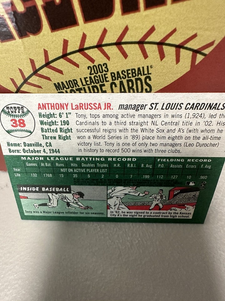 2003 Topps Heritage Baseball Card # 38 Anthony LaRussa Jr - Manager St ...