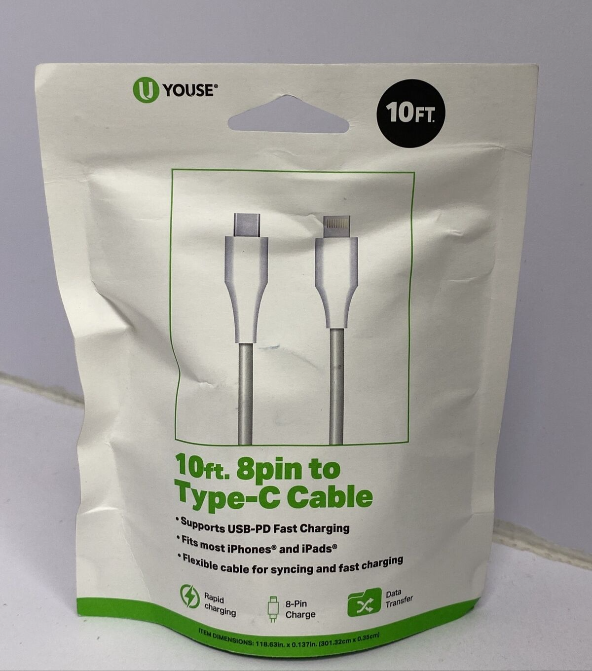 U Youse 10ft 8 Pin to Type C Cable - White | eBay