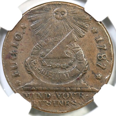 1787 N 8-B R-2 NGC VF 35 Pointed Rays Fugio Cent Colonial Copper Coin ...