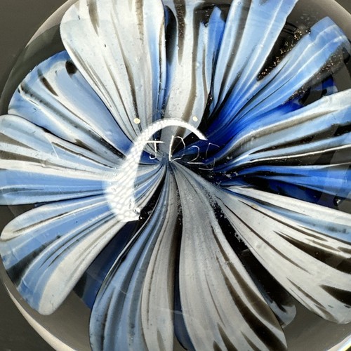 Contemporary Handmade Art Glass Marble 3.12" Blue Black White Flower Implosion | eBay