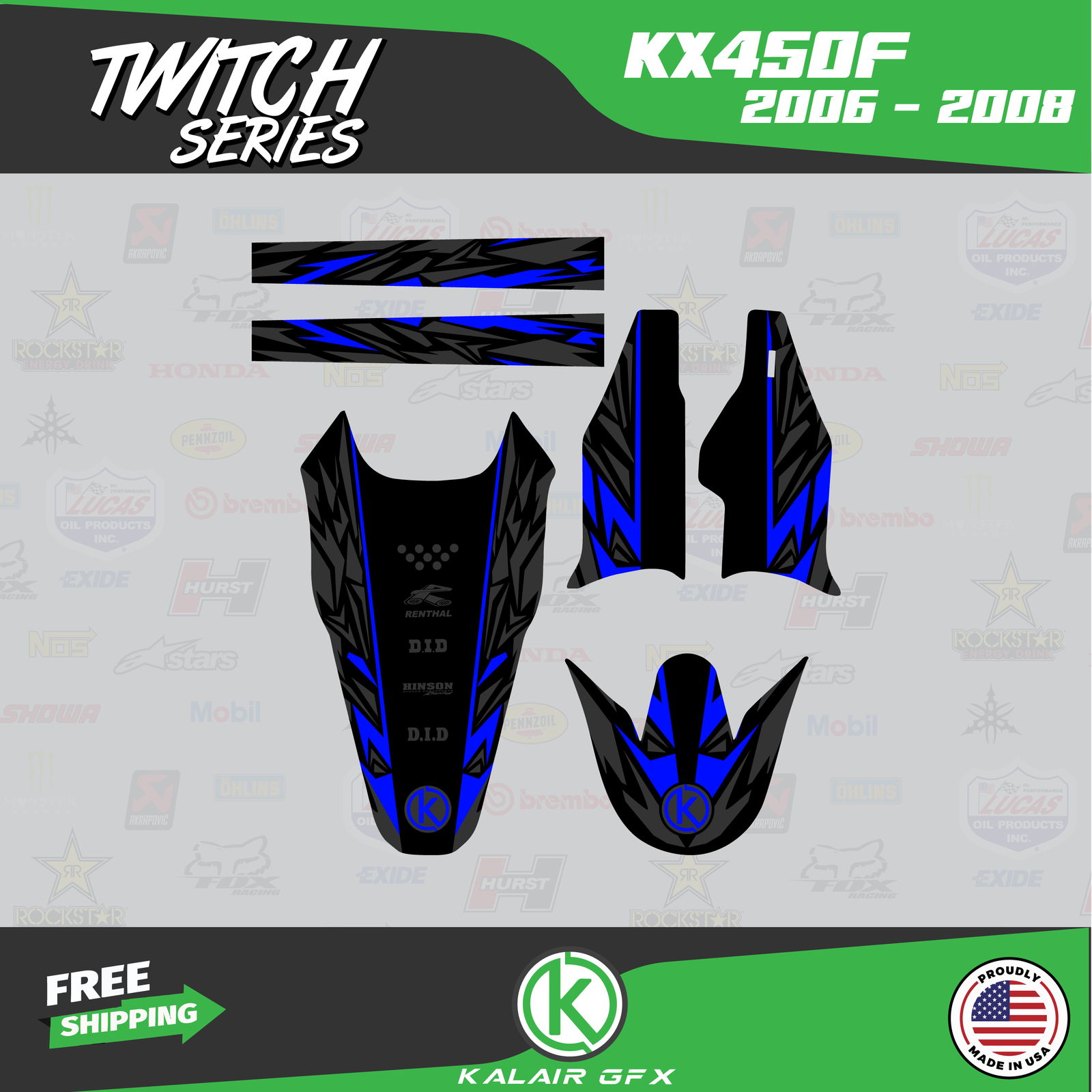 Graphics Kit for Kawasaki KX450F (2006-2008) twitch - BLUE | eBay