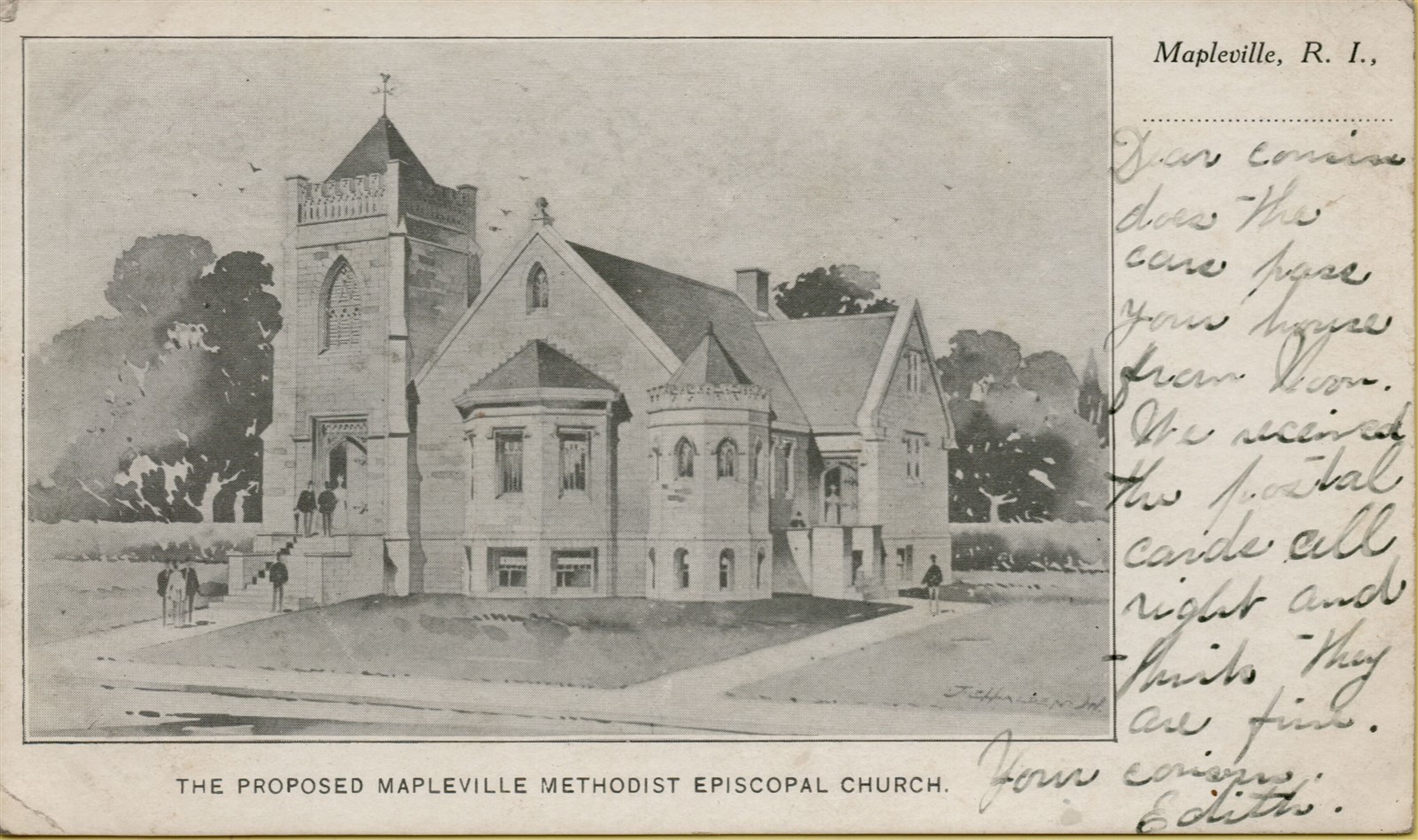 1907 Proposed Mapleville Methodist Episcopal Church Rhode Island RI ...