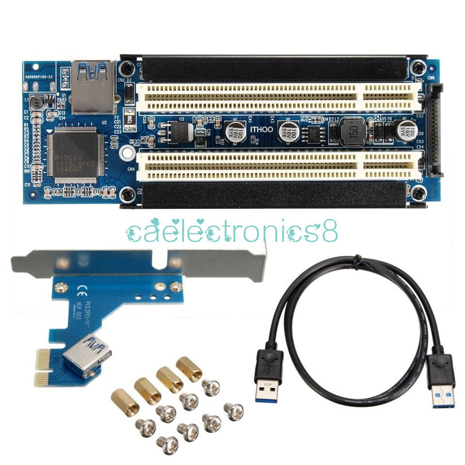 PCI-E Express X1 to Dual PCI Riser Extend Adapter Card With USB 3.0 ...