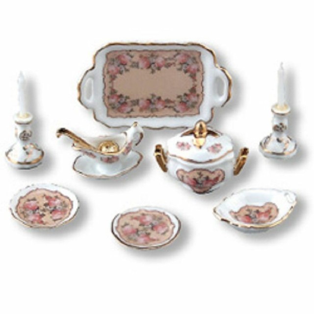 Dollhouse Miniature Classic Rose Dinner Service for 2 by Reutter ...