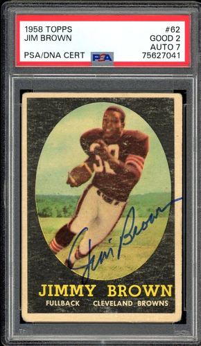 Signed 1958 Topps Jim Brown Rookie Autograph Card HOF #62 - PSA 2 ...