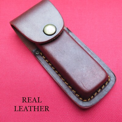 100% Genuine leather Knife Pouch Folding Pocket Hunting Belt Sheath ...