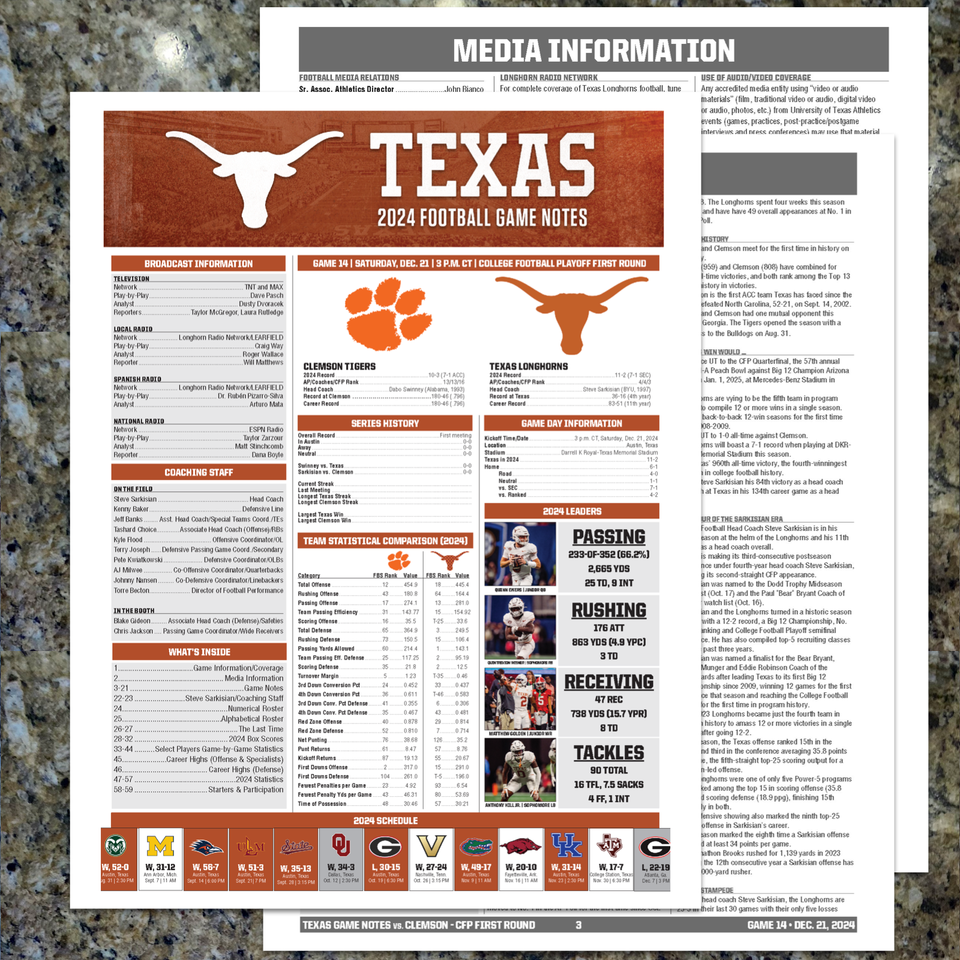 Texas Football Program Media Game Notes - College Football Playoffs Dec ...