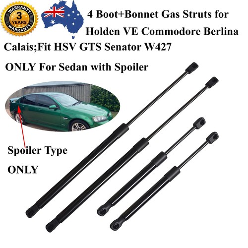 4 Bonnet+Boot Gas Struts Set For Holden VE Commodore Sedan with Spoiler ...