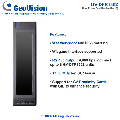 New!!! GeoVision GV-DFR1352 Door Frame Key Card Reader/IP66/RS-485/13 ...