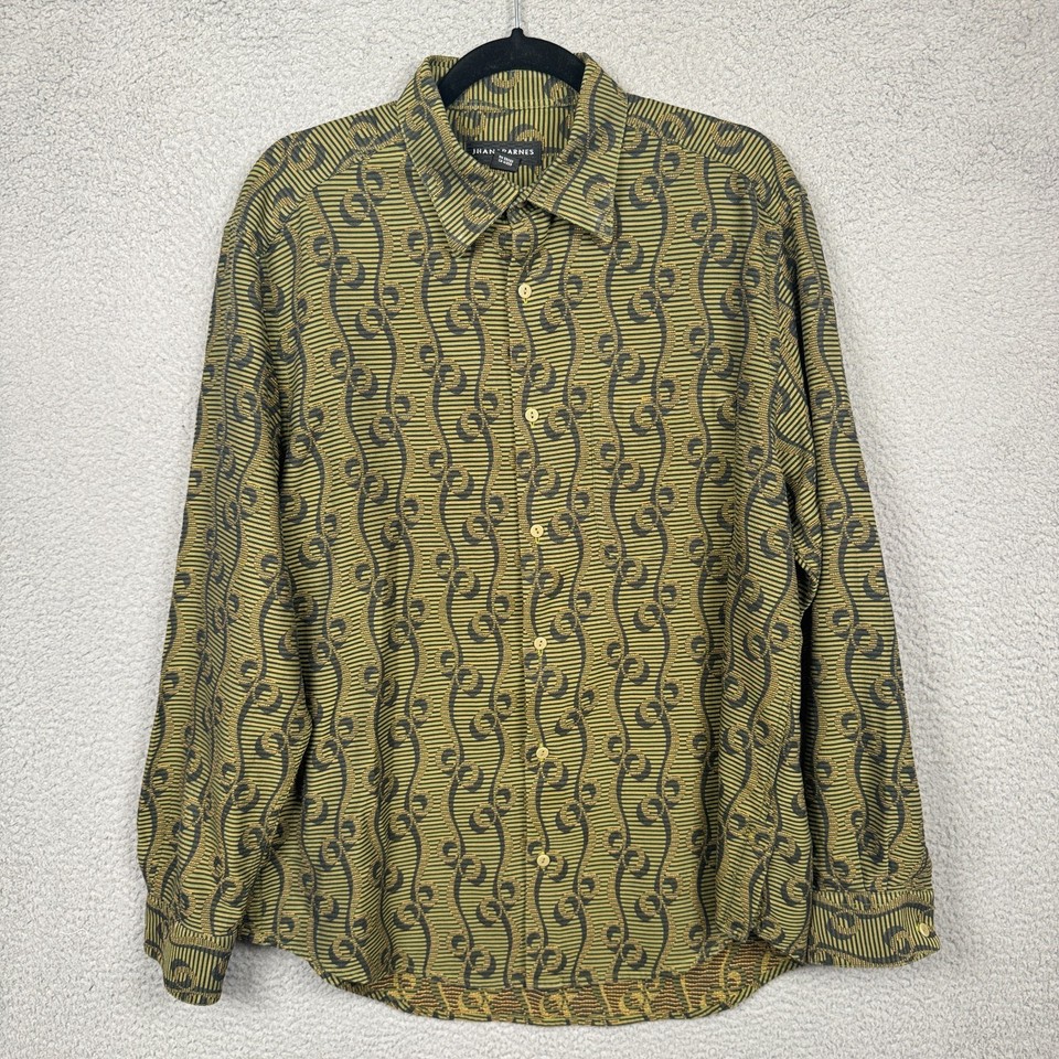 VTG Jhane Barnes Shirt Mens L Green Abstract 3D Geometric Hypnotic Loud Retro | eBay