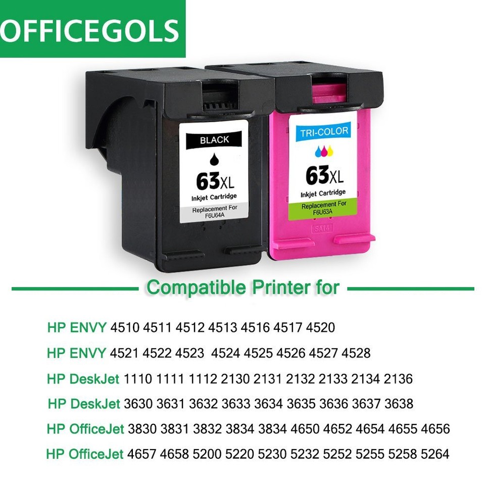 2Pk 63XL Color Ink Cartridge for HP OfficeJet 3830 4650 5220 5230 5232 ...